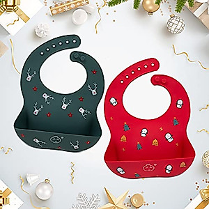 Little Dimsum Silicone Baby Bibs Soft Comfortable Baby Food Bibs Waterproof Feeding Bibs Toddlers Adjustable Silicone Bibs Baby with Food Catcher Easy Wipes Clean,Snowman&elk