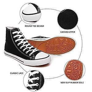 yageyan Womens High Top Canvas Sneakers Lace up Fashion Shoes for Women Casual Classic（Black,8）