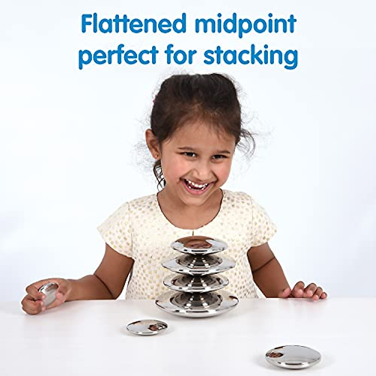 TickiT Sensory Reflective Silver Buttons - Set of 7 - Mirrored Discs for Babies and Toddlers Aged 0+ – Stainless-Steel, Sensory Stacking Pebbles - Stunning Nursery Decor