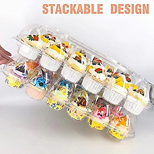 YKDFUN BPA FREE Plastic Disposable stackable Standard 24 Cupcake Holder Carrier - Clear Tall dome for Tall Frosting Decoration - Valentine's Day cupcakes, Travel Holder, Regular Muffins - Set of 10