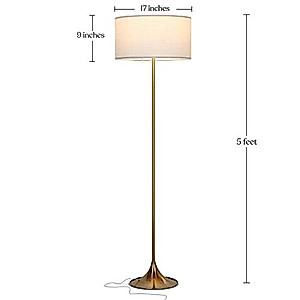 Brightech Quinn LED Floor Lamp, Modern Lamp for Living Rooms & Offices, Mid-Century Modern Standing Lamp, Tall Lamp with Heavy Base for Bedroom Reading, Great Living Room Décor Lamps – Brass/Gold