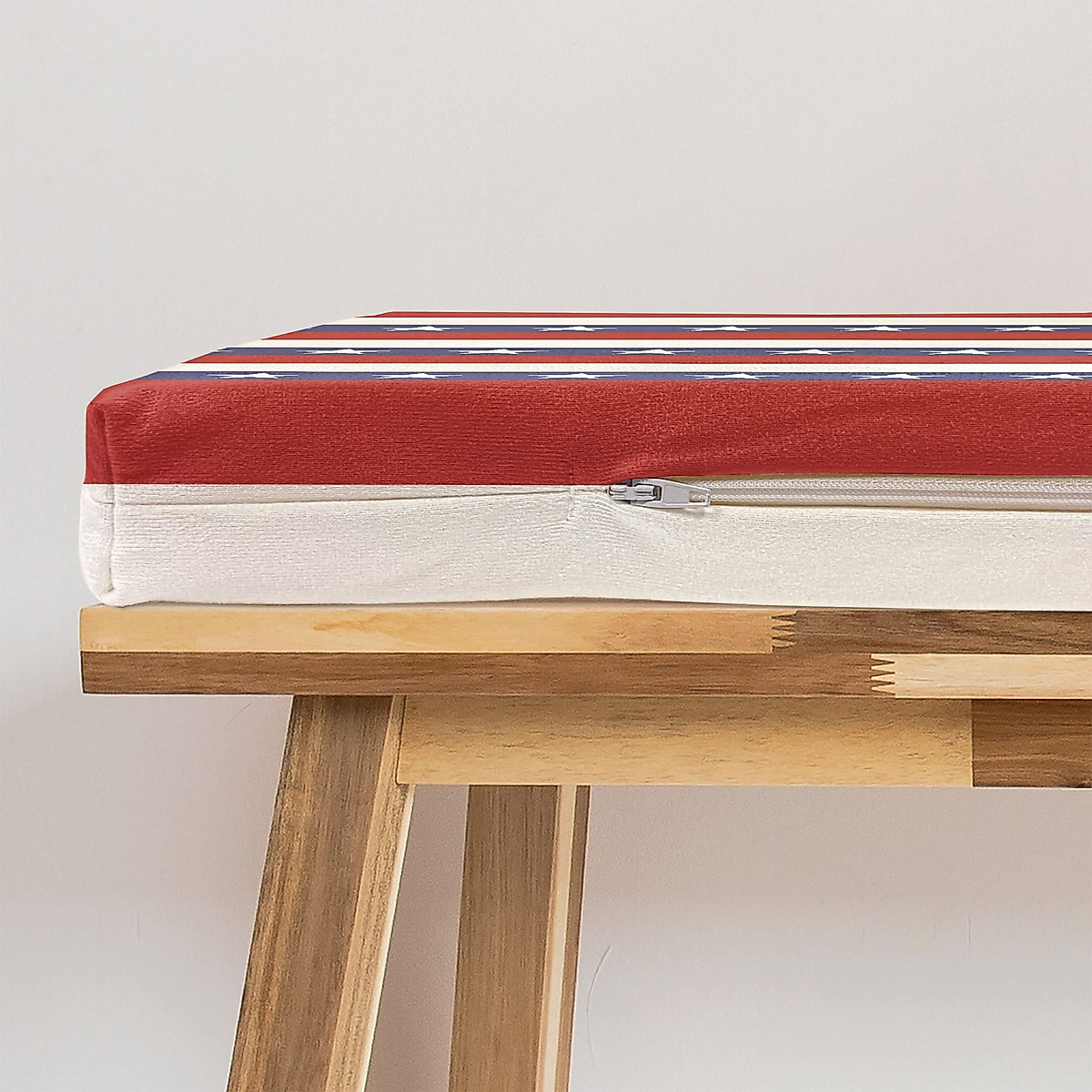 Ambesonne 4th of July Bench Cushion, Stars and Stripes Pattern American Flag Inspired Patriotic Theme, Standard Size Foam Pad with Decorative Fabric Cover, 45" x 15" x 2", White Blue