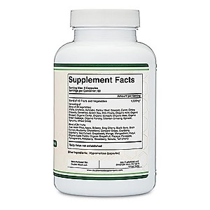 Fruits and Veggies Supplement (Daily Blend of 49 Different Fruits and Vegetables, 23 Veggies and 29 Fruits) 1,500mg Servings, 180 Capsules (No Fillers, Vegan Safe, Non-GMO) by Double Wood