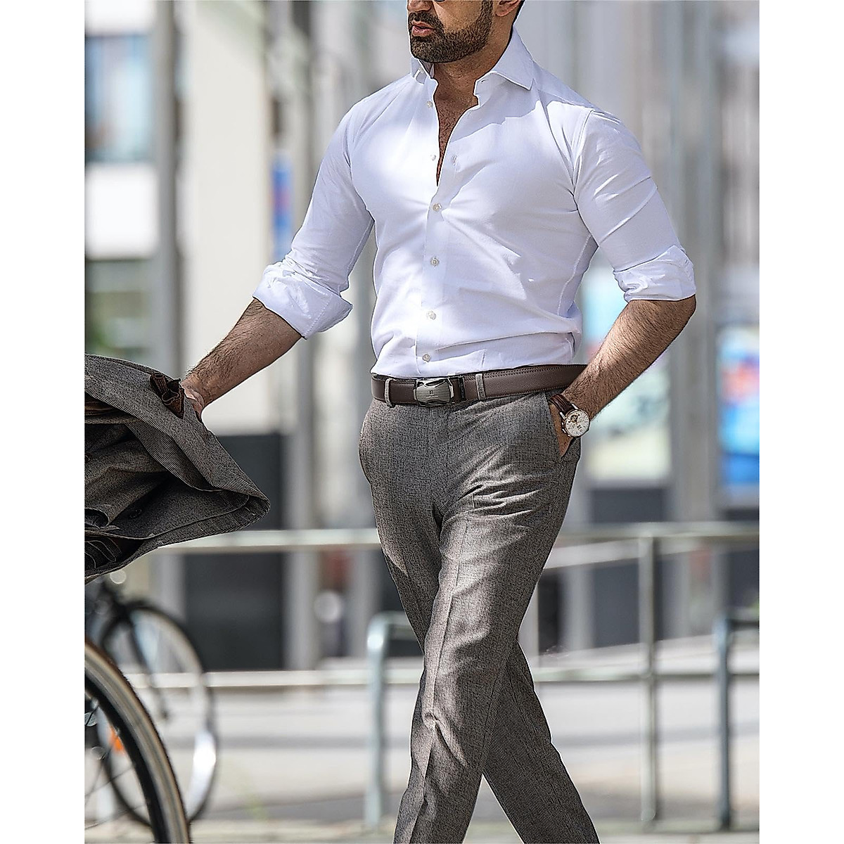 BOSTANTEN Mens Belt Leather 2 Pack Ratchet Belt For Men Dress and Casual with Adjustable Buckle, Trim to Fit