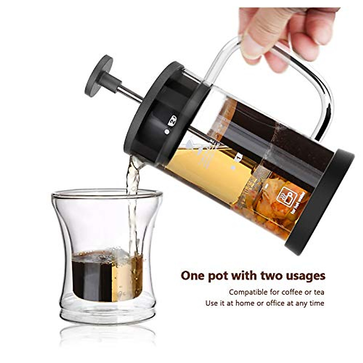 ElephantNum TIMEMORE French Press Coffee Maker Double Filter Mesh 600ml