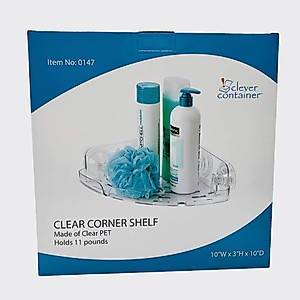 RoomForLife - Clear Corner Shelf- 10 by 3 by 3 - Suction and Adhesive Attachment - Bathroom - Garage - Kitchen - Plant Shelf