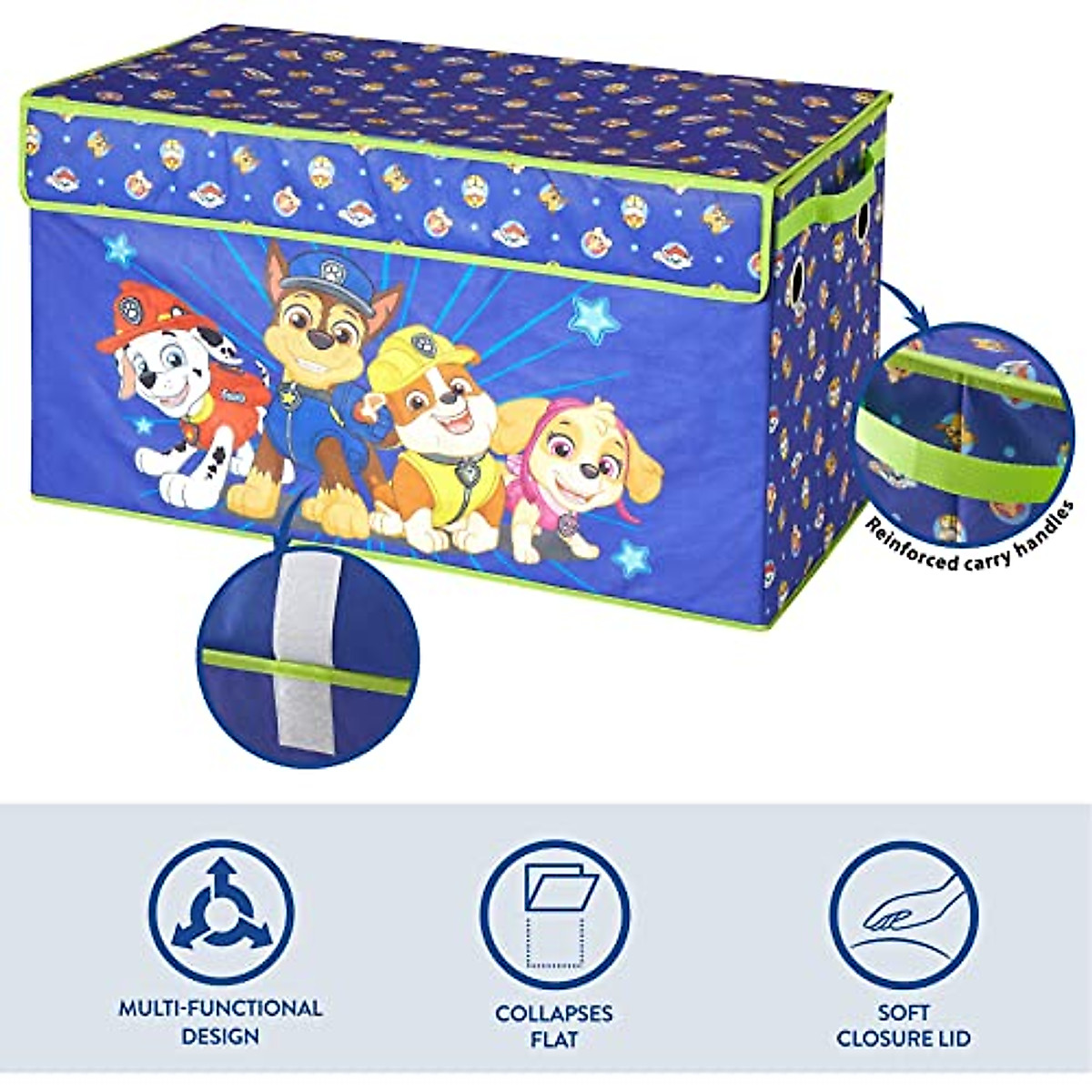 Idea Nuova Nickelodeon Paw Patrol Chase, Marshall and Skye Collapsible Children’s Storage Trunk, Durable with Lid