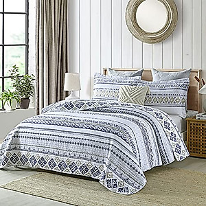 Y-PLWOMEN Quilt King Size 100% Cotton Boho King Quilt, Navy Boho Quilt Sets King, Lightweight Bohemian King Size Bedspreads for All Season, 3 Piece