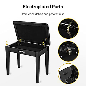 Donner Piano Bench with Storage, Solid Wood Keyboard Bench Piano Bookcase Stool Chair Seat with High-Density Sponges Pad, Black