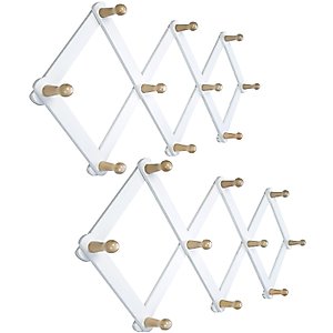 AMAPON Accordion Style Wall Hangers Expandable Coat Rack Vintage Wood 10 Pegs Hooks Hang Hats Coffee Mug（2 Pack） White-Wood