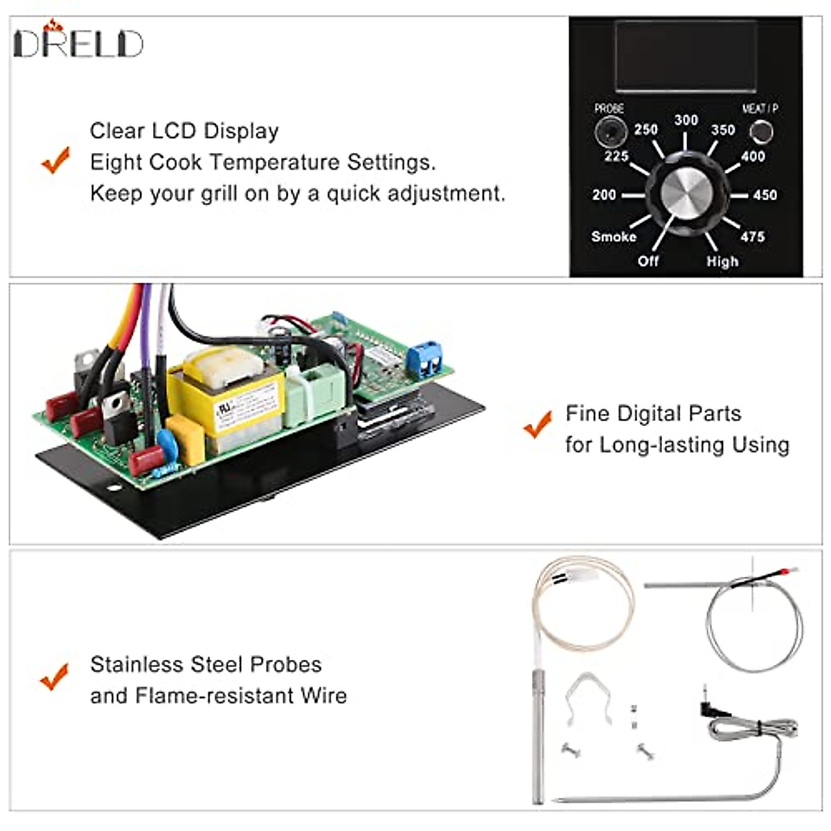 Replacement for Pit Boss Pellet Grills Digital Temperature Control Panel Kit, with Thermostat Controller Board, Temperature Probe, Hot Rod Ignition Meat Probe