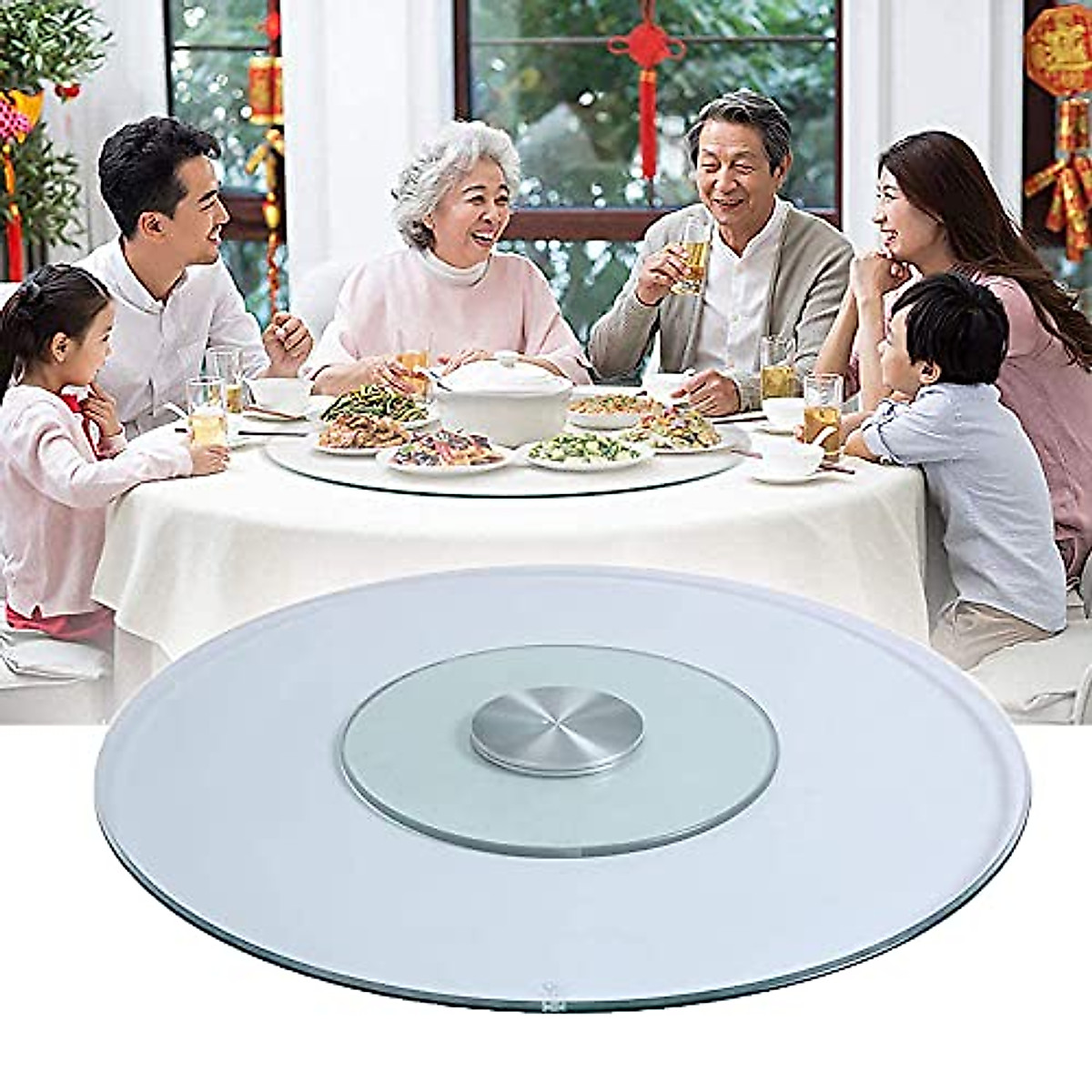32inch Rotating turntable Glass Lazy Susan for kitchen Dining Table tabletop 9mm thick round Transparent glass Rotating Tray Serving Plate explosion-proof tempered glass 80cm