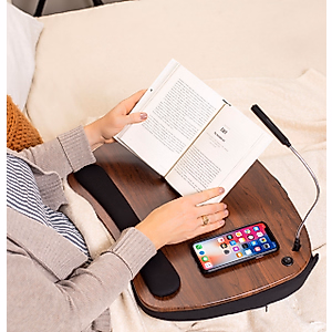 Sofia + Sam Oversized Lap Desk with Memory Foam Cushion | Detachable USB Light | Fits Laptops Up to 20" | Brown and Black | Computer Lap Tray | Laptop and Writing | Bed Table