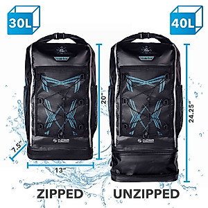 Dry Bag Backpack Waterproof 40L Heavy Duty Roll-Top beach bag with Compartment for Dirty Stuff for Travel, Hiking, Boating