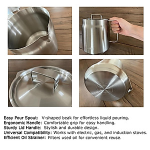 Saltlas Deep Fryer Pot with Basket and Oil Strainer, 304 Stainless Steel Deep Frying Pot for French Fries, Chicken, or Japanese Tempura, 2L (2Qt)