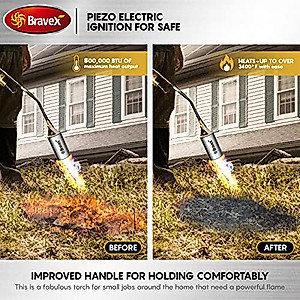Propane Torch Weed Burner - Weed Torch Heavy Duty Blow Torch Flamethrower with Turbo Trigger Push Button Igniter and 10ft Hose, High Output 800,000BTU for Garden Yard, Roof Asphalt, Ice Snow