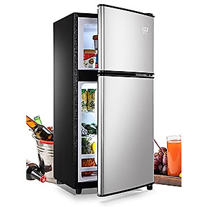 KRIB BLING Mini Fridge with Freezer on Top, 3.5 Cu.Ft Compact Refrigerator with 7 Levels Adjustable Thermostat, Small Fridge for Dorm, Office, RV Camping, Silver