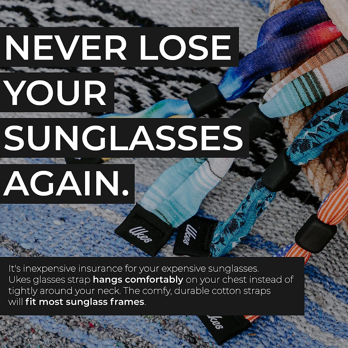 Ukes Premium Sunglass Strap - Durable & Soft Glasses Strap Designed with Cotton Material - Secure fit for Your Glasses and Eyewear. (The Alohas)