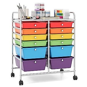 Giantex 12-Drawer Rolling Storage Cart, Multipurpose Movable Organizer Cart, Utility Cart for Home, Office, School (Multicolor)