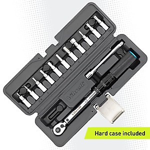 Vibrelli Bike Torque Wrench Set - 1/4 Inch Drive - 2 to 20nm, 0.1 Nm Micro - Essential MTB & Bicycle Torque Wrench Tools. Hex/Allen 2-10, Torx 10-30, 100mm Extension Socket, Storage Case