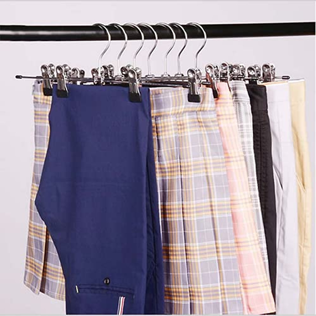 10 Heavy-Duty Trouser Hangers with Clips, Adjustable Metal Trouser Hangers, Skirt Hangers with Clips, Space-Saving Jeans Hangers