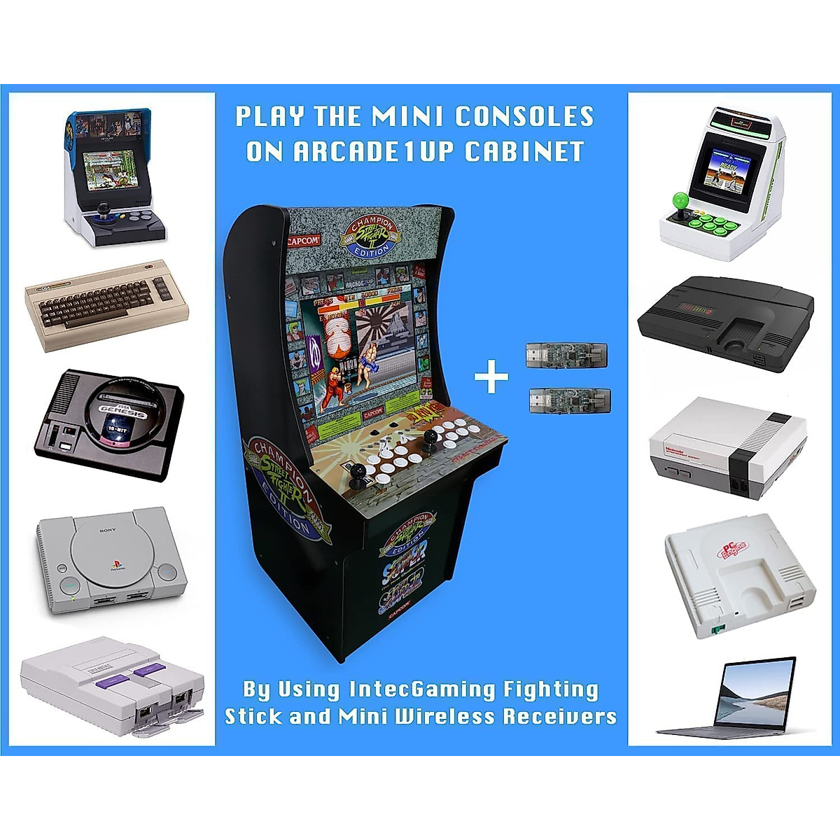 Mini Retro Console Fighting Stick for Arcade1Up Cabinet, Play NeoGeo Mini/Sega Genesis Mini/TG16 Mini/PS Classic/C64 Mini/NES Classic/SNES Classic/Astro City Mini on Cabinet