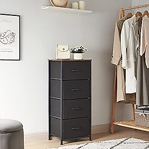Somdot Tall Dresser for Bedroom with 4 Drawers, Storage Chest of Drawers with Removable Fabric Bins for Closet Bedside Nursery Laundry Living Room Entryway Hallway, Black/Rustic Brown