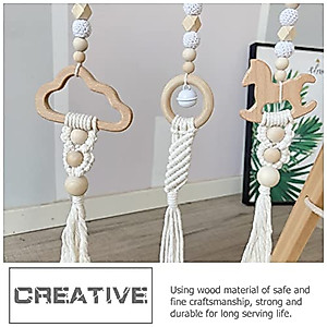 Beavorty 4Pcs Baby Wooden Gym Teething Rings with Tassels Macrame Fitness Woven Crib Hanging Rattles Pendants Toys Crib Hanging Ornaments