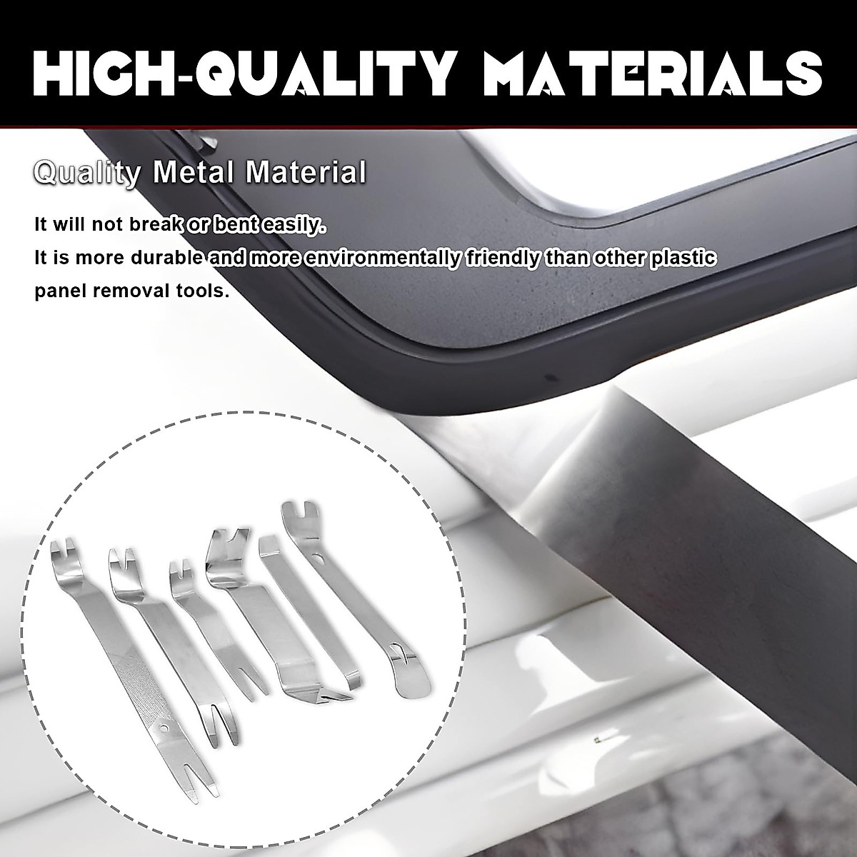 6pcs Metal Trim Removal Tool, Auto Fastener Remover Set Pry Tool Kit, Stainless Steel Universal Clip Pry Tools for Car Door Panel Audio Stereo Fastener Remover, Interior Exterior Trim Tools