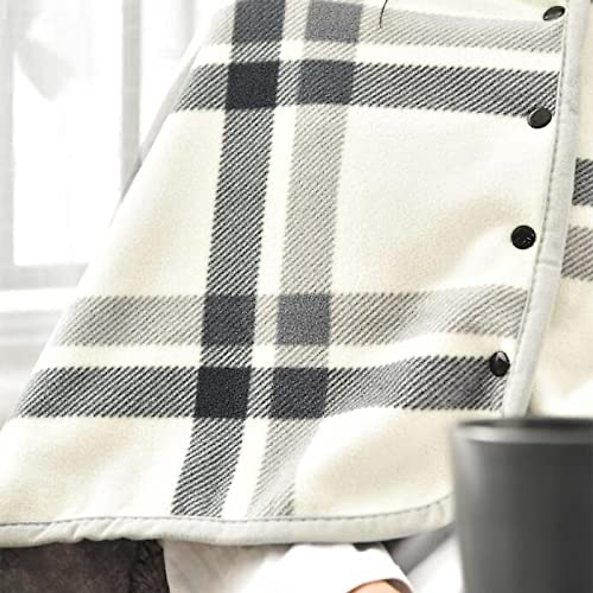 QQXX Wearable Blanket Poncho with Buttons, Soft Flannel Wrap Shawl, Multifunction Plaid Pattern Throw Blanket Lazy Blanket for Women (130x80cm(51x31inch), A)