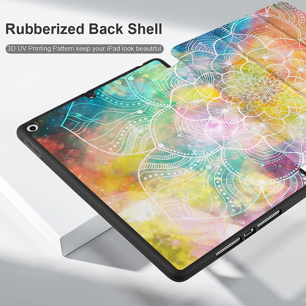 DONGKE Case Compatible with iPad 10.2 Inch 2021 2020 2019 iPad 9th/8th/7th Generation with Pencil Holder, Slim Stand Protective Case with Soft TPU Back, Auto Sleep/Wake Cover, Galaxy Manada