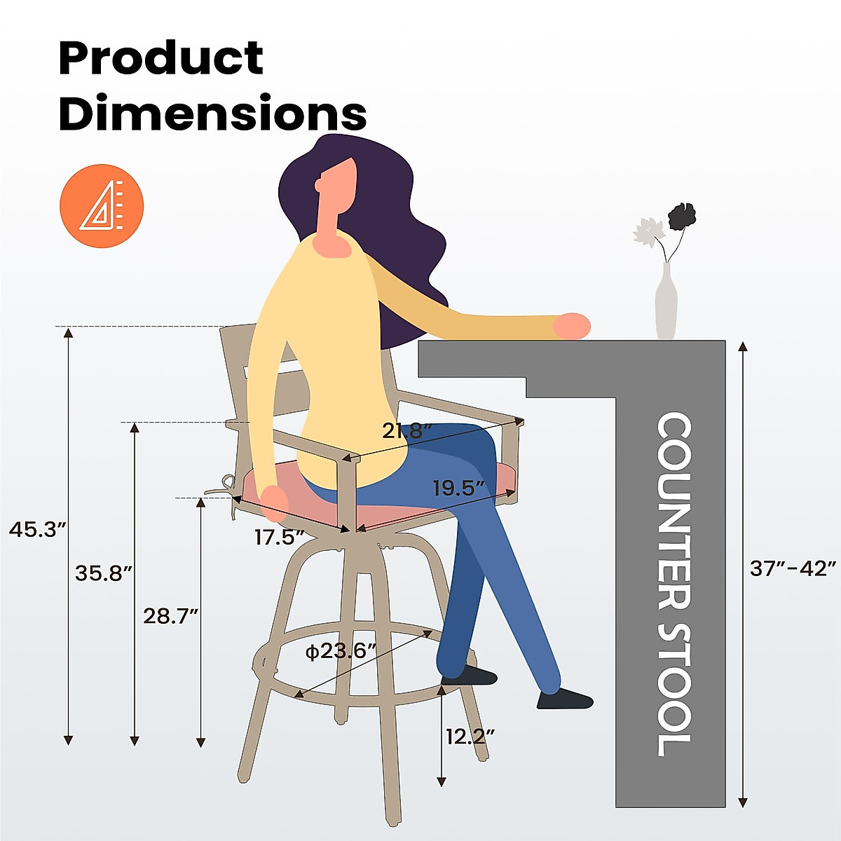 Pellebant Aluminum Outdoor Swivel Bar Stools with Sunbrella Cushion, Patio Counter Height Barstools Set, All-Weather Patio Stools & Chairs for Patio, Lawn, Garden (Milano Char, 4 PC)