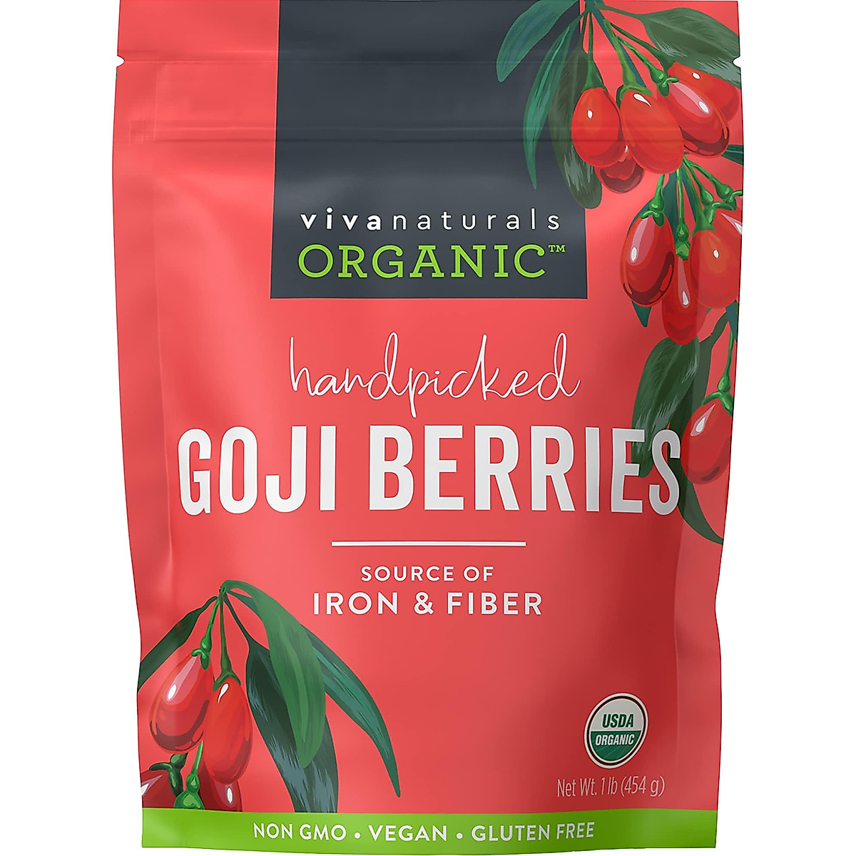 Organic Dried Goji Berries - Non-GMO and Vegan Goji Berries Organic, Perfect for Baking, Teas and Snacks for Adults (1 lb)