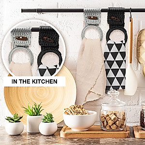 Hoolerry 8 Pcs Hanging Kitchen Towels Ring Crochet Hanging Dish Towel Holder with Loop Button for House Oven Stove Door, 8 Colors(Vivid Colors,Round)