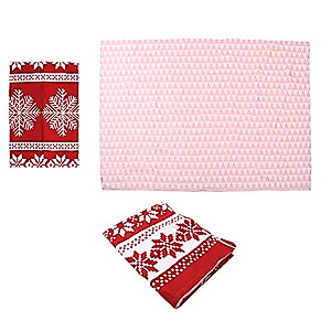 Orenic Classical Snowflake Printed Bedding Set, Soft Comfortable Duvet Cover Bed Sheet, Red and Classical Festival Pillowcase Kit for Bed Perfect for Christmas, Summer & Year-Round Comfort