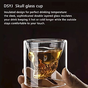 DSYJ Skull Face Shot Glasses Heavy Base Crystal Cups Set of 4, Party Home and Entertainment Dining Beverage Drinking Glassware for Whiskey Brandy Liquor Bar Decor Jello 75 ML/2.64oz Clear