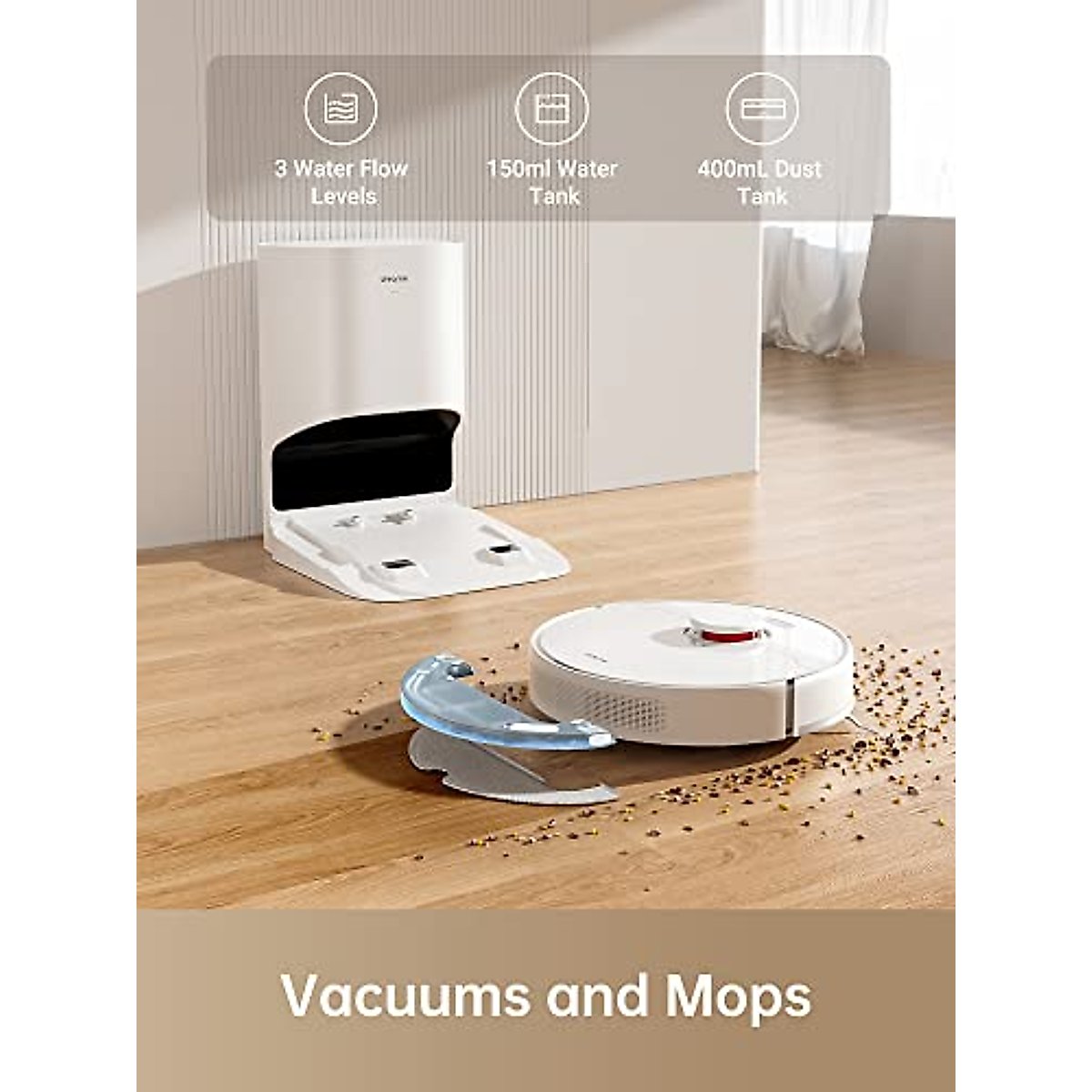 Dreametech D10 Plus Robot Vacuum and Mop with Self-Emptying Base for 45 Days of Cleaning, Robotic Vacuum with 4000 Pa Suction and LiDAR Navigation, Compatible with Alexa, Wi-Fi Connected
