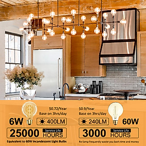 Dimmable G25 Globe LED Edison Light Bulbs 60W Equivalent, 4 PACK E26 LED Edison Bulbs 6W Equal 60 Watt Incandescent Bulb, 2200K Amber Warm G25/G80 Antique Spiral LED Decorative Light Bulbs, 90+ CRI