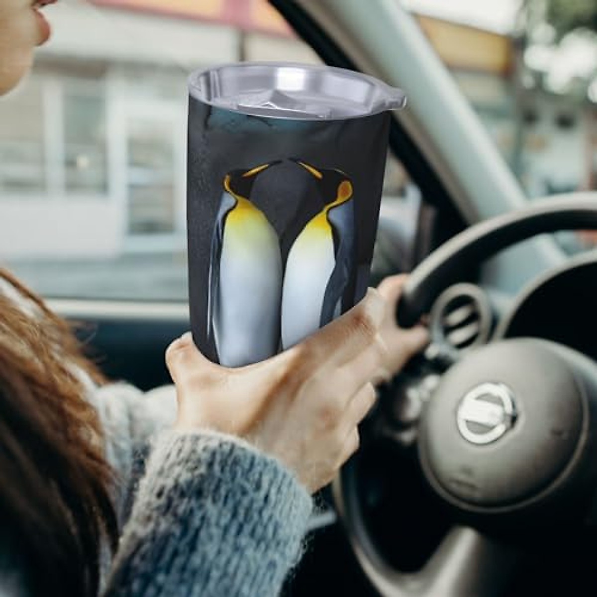 jshmgchw 3d Penguin 20oz Tumbler, Car Cup With Lid And Straw, Spill-Proof, Stainless Steel Double Wall Vacuum Insulated Reusable Coffee Travel Mug, For Cold Drinks, Hot Beverage