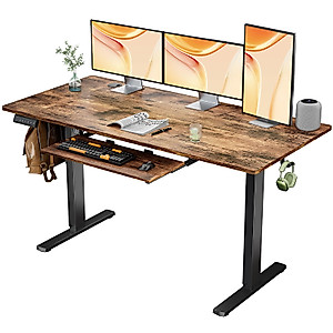 Electric Standing Desk with Keyboard Tray, 55 x 24 Inches Large Height Adjustable Desk Stand Up Desk with 3 Memory Presets, Ergonomic Computer Desk Home Office Desk Sit to Stand Desk, Rustic Brown
