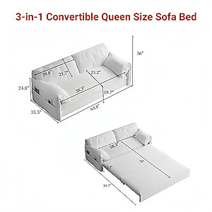 Eafurn 3 in 1 Multi-Functional Convertible Sleeper Sofa Bed Queen Size Comfy Velvet Pull Out Futon Couch 63.8" Modern Velvet Recliner Loveseat for Living Room,Apartment,Office