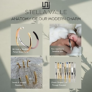 Stella Valle "C Initial Charm Cuff Bracelet | Rhodium Plated Inspirational Bracelets for Women | Adjustable Band Bracelet Gift for Her in the Shape of Initial | Birthday Holiday Present | One Size