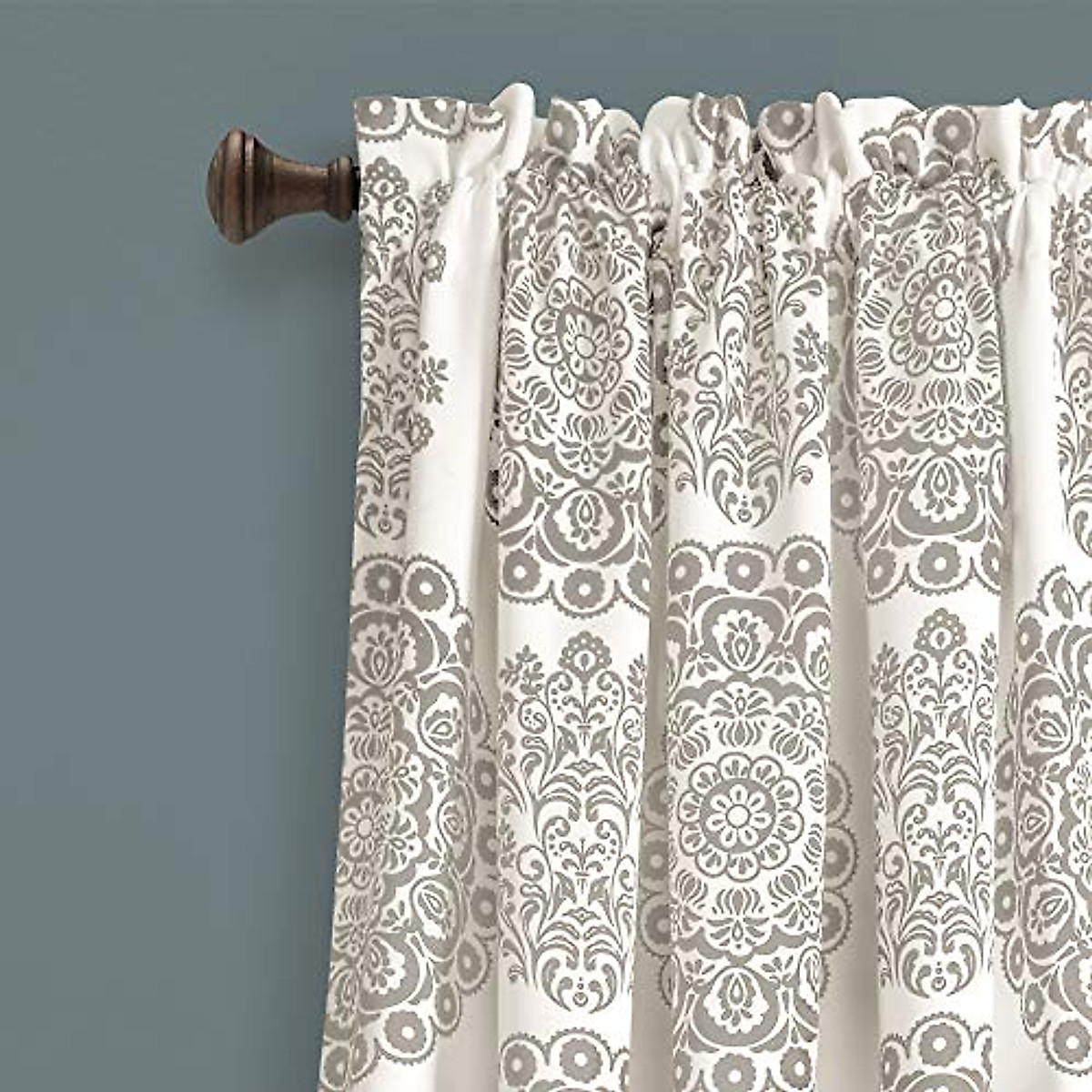 Lush Decor, Gray Evelyn Medallion Room Darkening Window Curtain Panel Pair, 84" x 52" + 2" Header, 84 in x 52