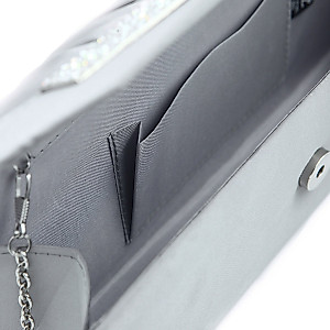 TrendsBlue Elegant Pleated Satin Flap Rhinestones Clutch Evening Bag, Grey