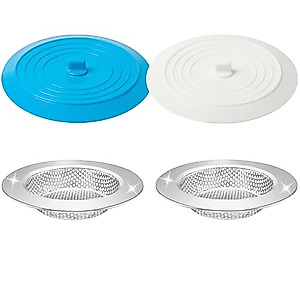 4PCS Kitchen Sink Strainer Sink Stopper, Universal Sink Strainer Stopper Kit, Silicone Drain Plug Cover, 4.5 Inch Stainless Steel Sink Drain Strainer, Food Catcher for Kitchen (Strainers & Stoppers)
