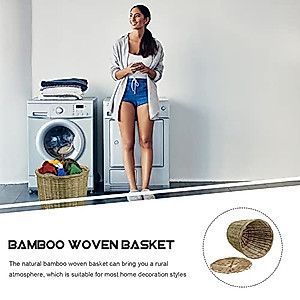 PATKAW Bamboo Woven Wastebasket Round Trash Can Rattan Storage Basket Wicker Waste Basket with Lid Garbage Container Bin for Bedroom Bathroom Office Home