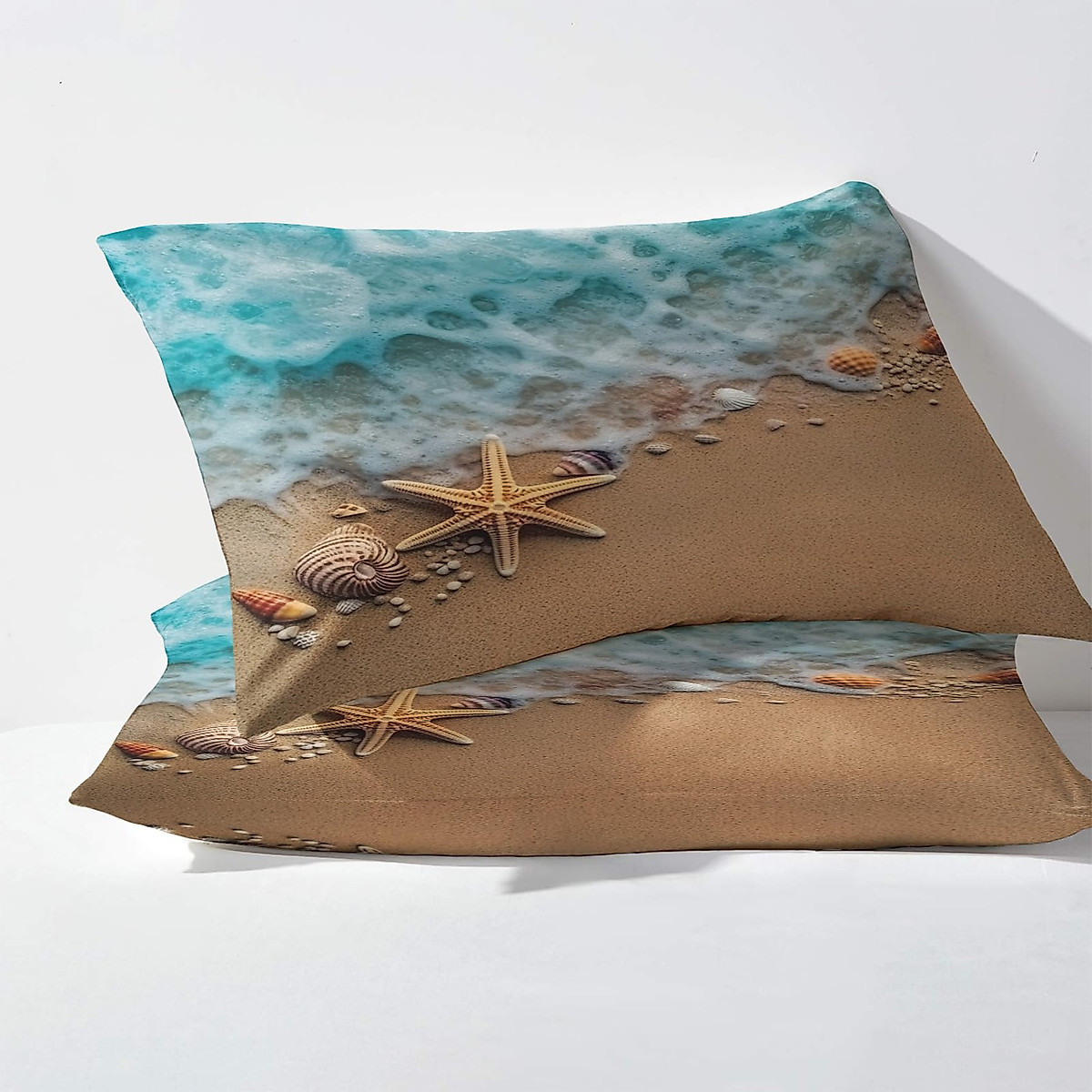 Beach Sheets Full Size, Ocean Sea Bed Sheets, Patterned Bedding Sheets & Pillowcases 4 Piece Set - Soft Microfiber Deep Pocket Fitted Sheet & Flat Sheet & 2 Pillow Cases Z1-&-155