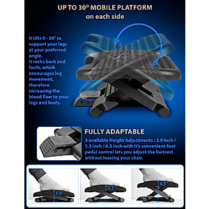 Ephyrus Adjustable Under Desk Footrest - Ergonomic Black Foot Rest with 3 Height Position - 30 Degree Tilt Angle Adjustment for Home, Office with Massage Surface for Improved Circulation and Posture