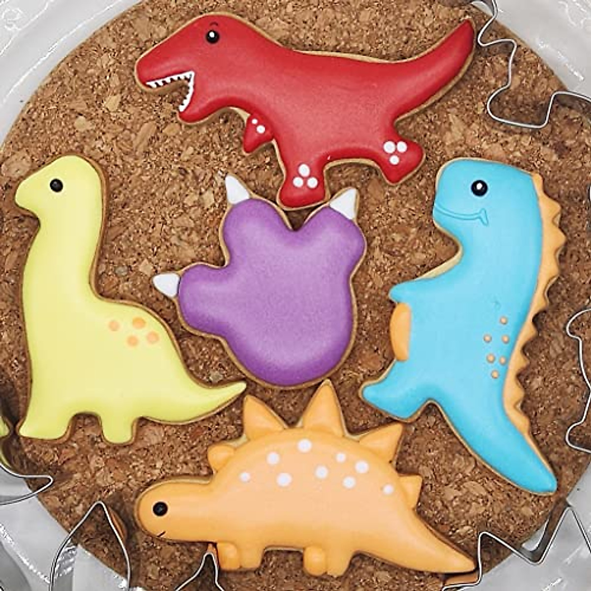 Dinosaur Cookie Cutters for Kids, 5 PCS Dinosaur Biscut Molds Stainless Steel Metal Cutter for Dinosaur Themed Birthday Party Baby Shower DIY Cake Decoration