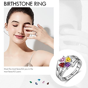 Zomodia Personalized Mothers Ring 4 Simulated Birthstones Ring Engraved 4 Names Anniversary Promise Ring for Her Family Jewelry Gift for Grandma (8)